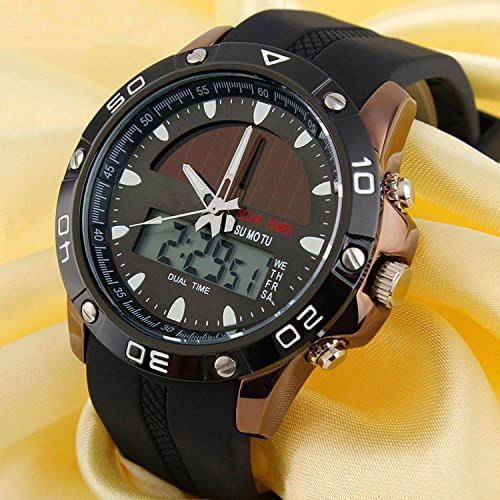 Gosasa Men.s Solar Power Militar Zonas de tiempo dual Regla de ...
